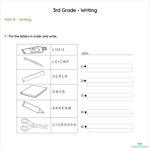 3rd Grade - Writing. Interactive worksheet | TopWorksheets