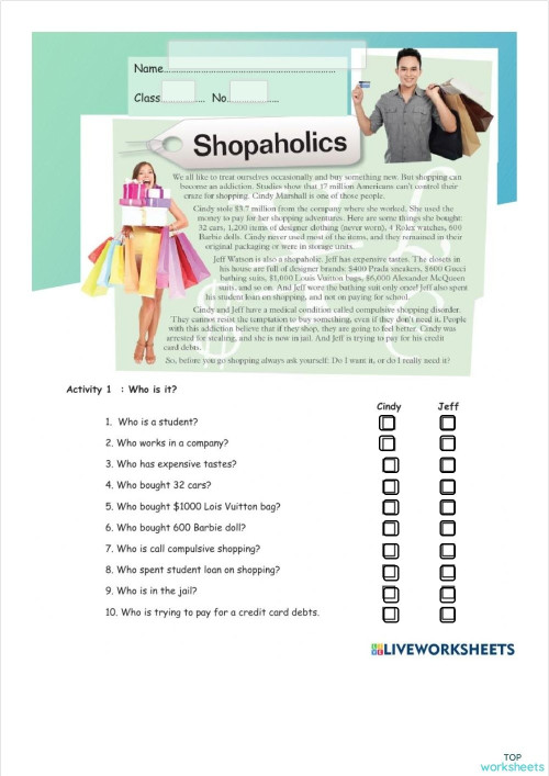 Test U.4 Shopaholics. Interactive worksheet | TopWorksheets