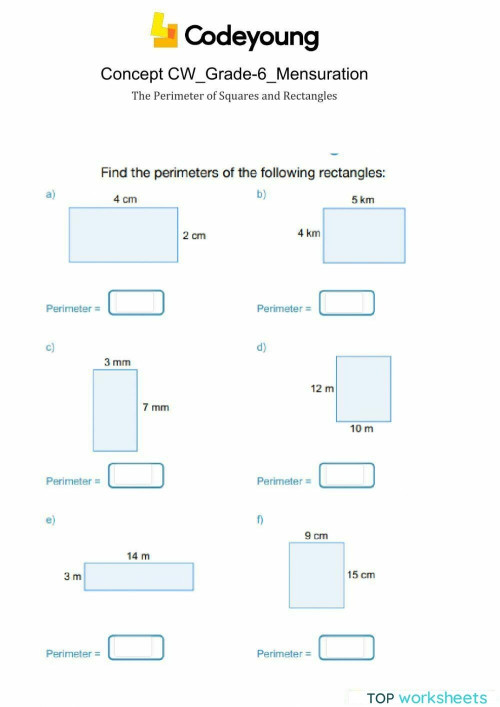 The Perimeter of Squares and Rectangles Concept CW. Interactive ...