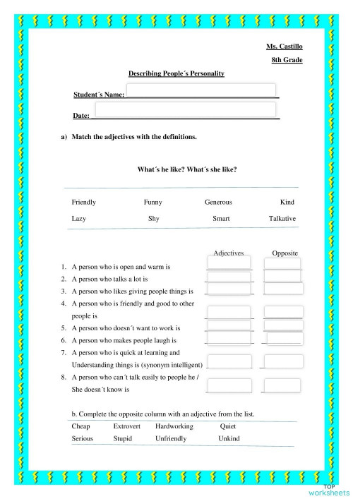Describing People´s Personality. Interactive worksheet | TopWorksheets