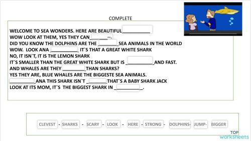 SHARKS COMPLETE. Ficha interactiva | TopWorksheets