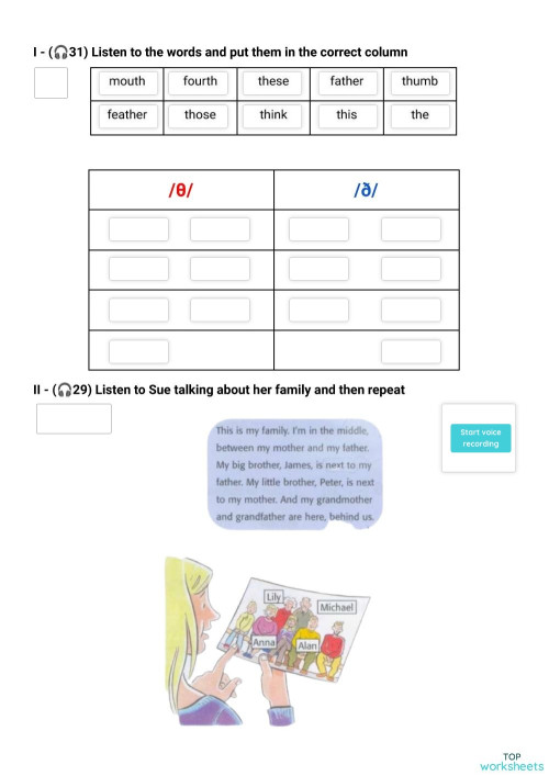 Worksheet 3 - /θ/ & /ð/ sound. Interactive worksheet | TopWorksheets