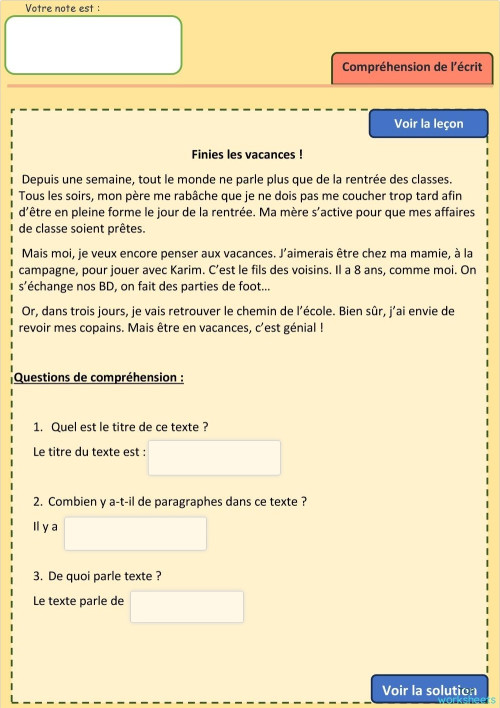 Compréhension de l'écrit 4. Fiche interactive | TopWorksheets