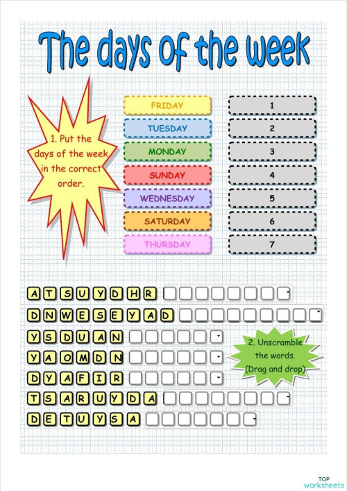 DAYS OF THE WEEK. Interactive worksheet | TopWorksheets
