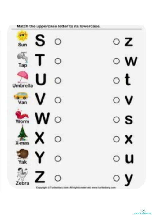 Match the uppercase letter to it's lowercase. Interactive worksheet ...