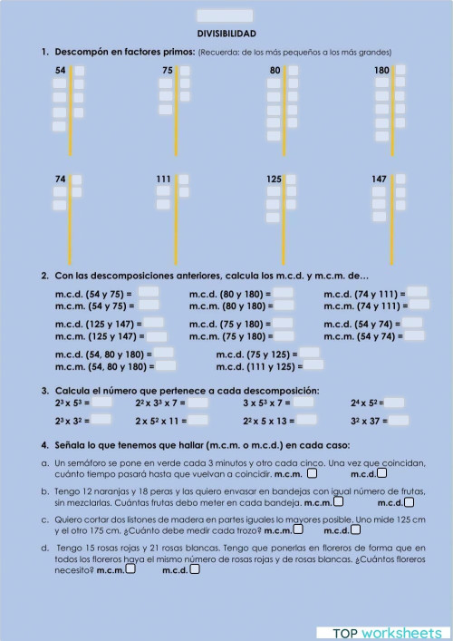 Divisibilidad. Ficha interactiva | TopWorksheets