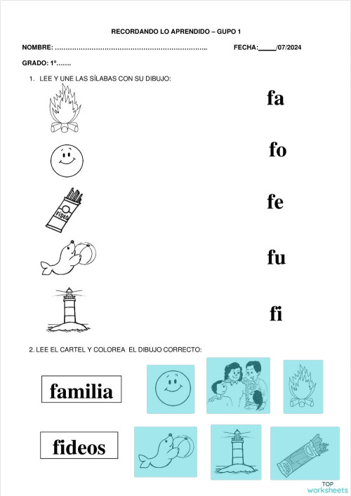 Letra F - Grupo 1. Ficha interactiva | TopWorksheets