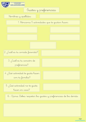 gustos y preferencias Personal social. Ficha interactiva | TopWorksheets
