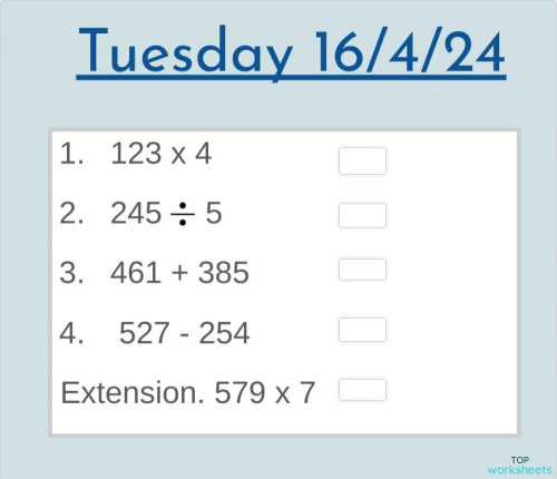 5 A Day 16th April. Interactive worksheet | TopWorksheets