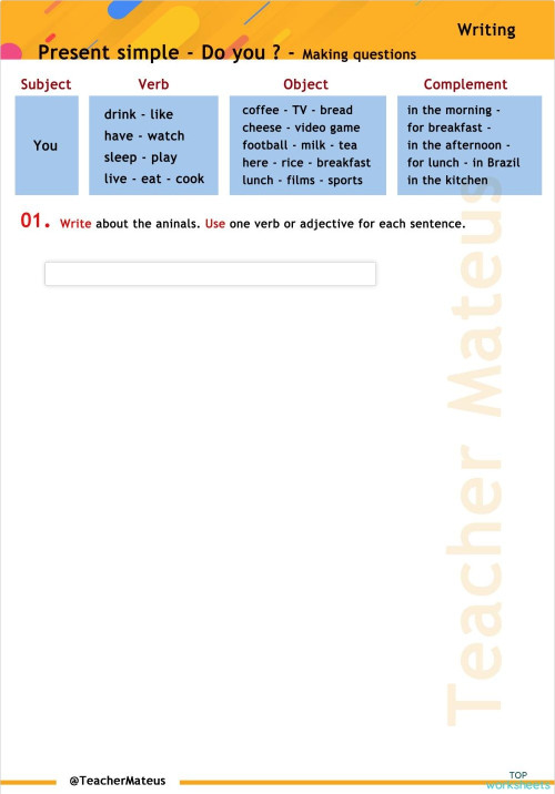 PRESENT SIMPLE - 16 - Do you ? Making Questions - Writing Speaking ...