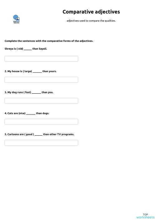 Comparative adjectives. Interactive worksheet | TopWorksheets