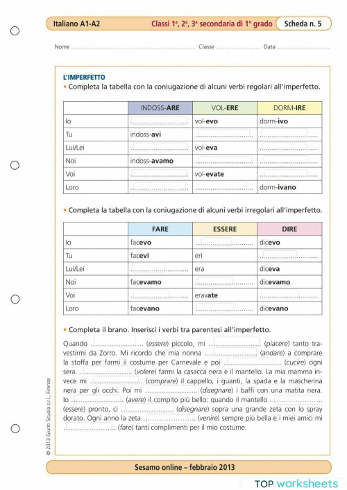 Imperfetto interactive exercise. Scheda interattiva | TopWorksheets