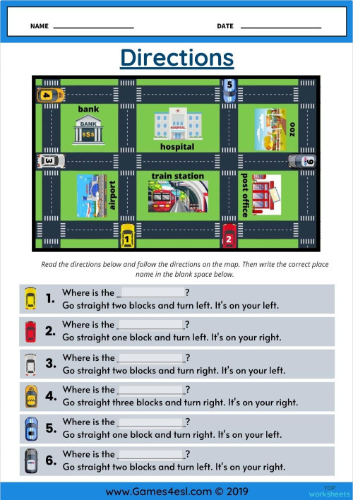 Directions - Location. Interactive worksheet | TopWorksheets