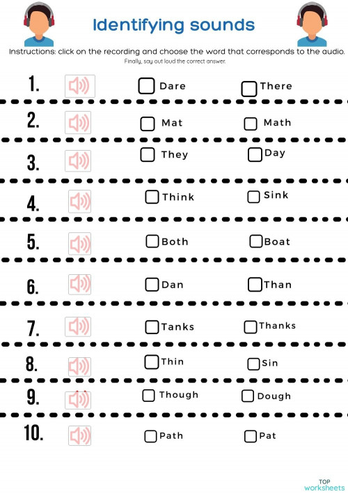 Identifying sounds. Interactive worksheet | TopWorksheets