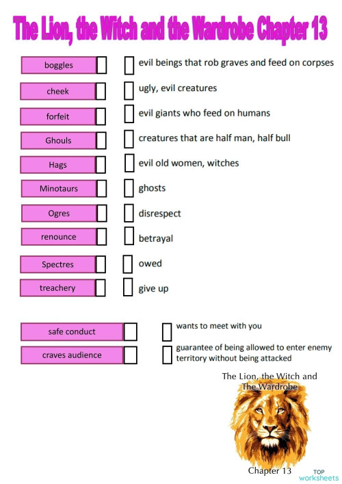 Chapter 13 The Lion, the Witch and the Wardrobe. Interactive worksheet ...