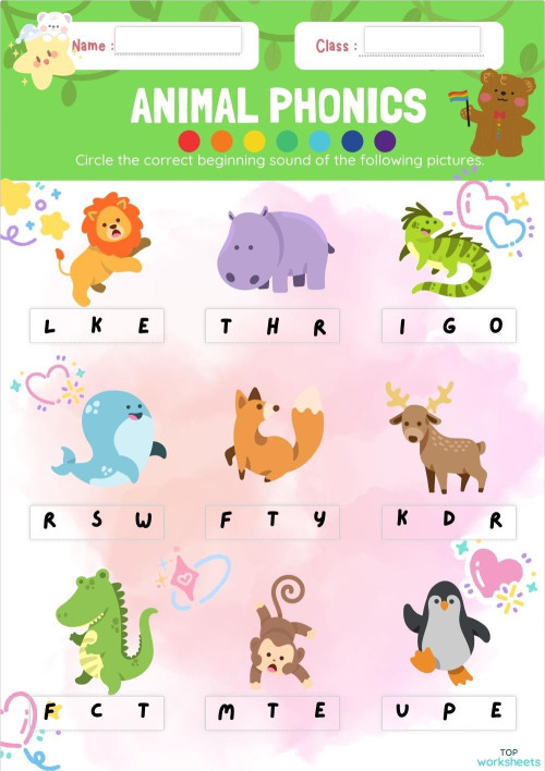 Animal phonics. Interactive worksheet | TopWorksheets