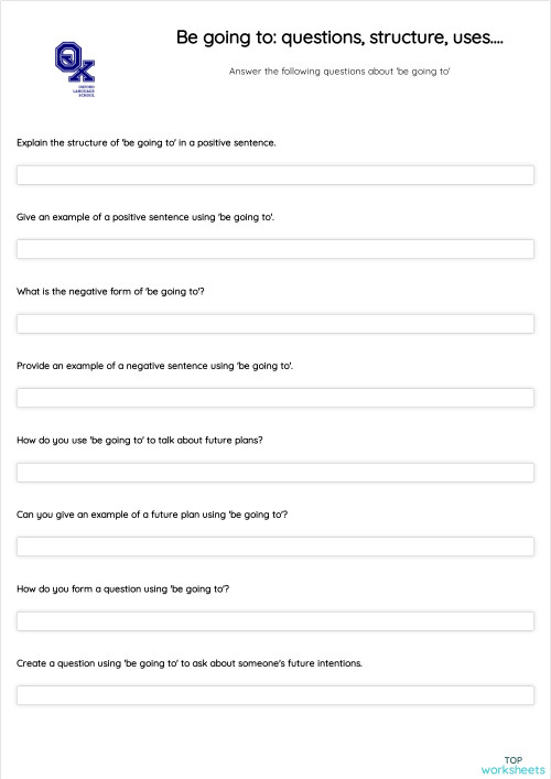 Be going to: questions, structure, uses..... Interactive worksheet ...