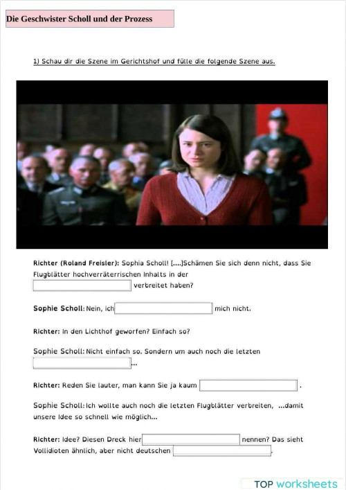 Sophie Scholl vor dem Gerichtshof. Interaktives Arbeitsblatt ...