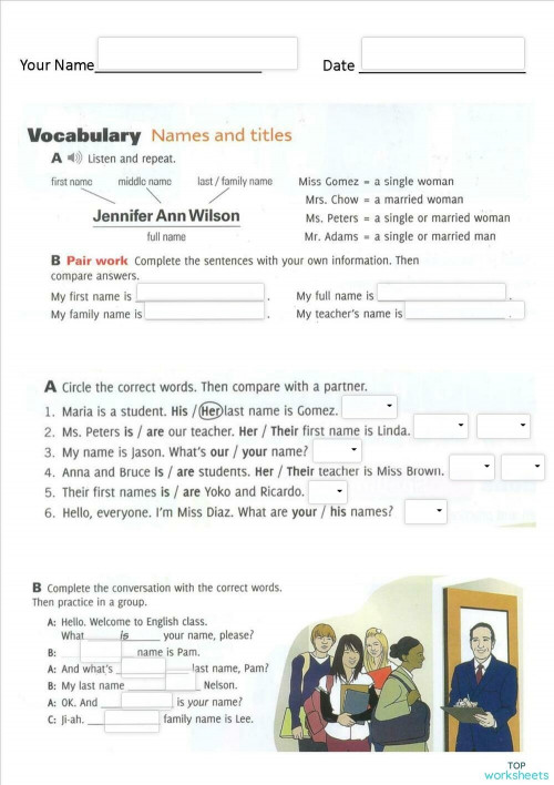 About the Names. Interactive worksheet | TopWorksheets