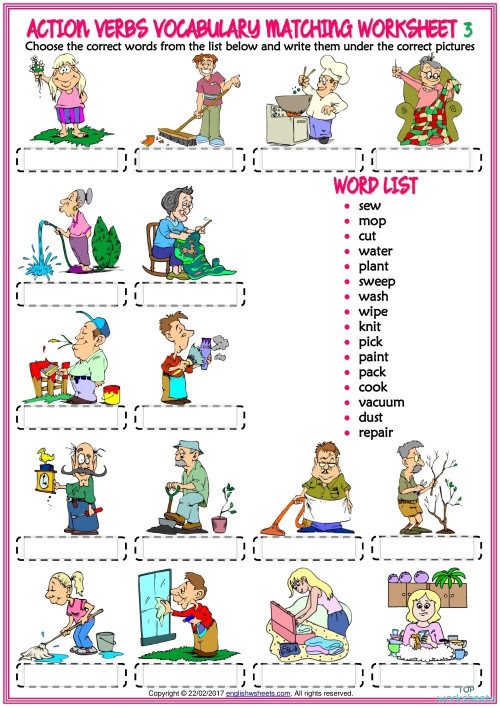 Action verbs 3 ใบงานเชิงโต้ตอบ | TopWorksheets