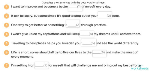 Self-Improvement. Interactive worksheet | TopWorksheets