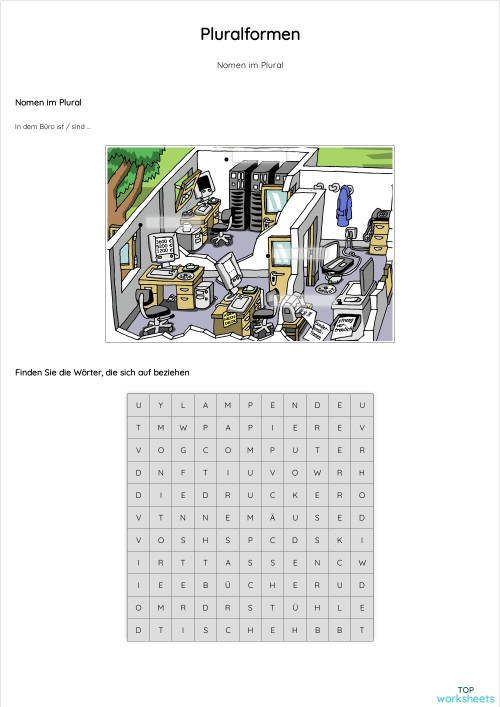 Pluralformen. Interaktives Arbeitsblatt | TopWorksheets