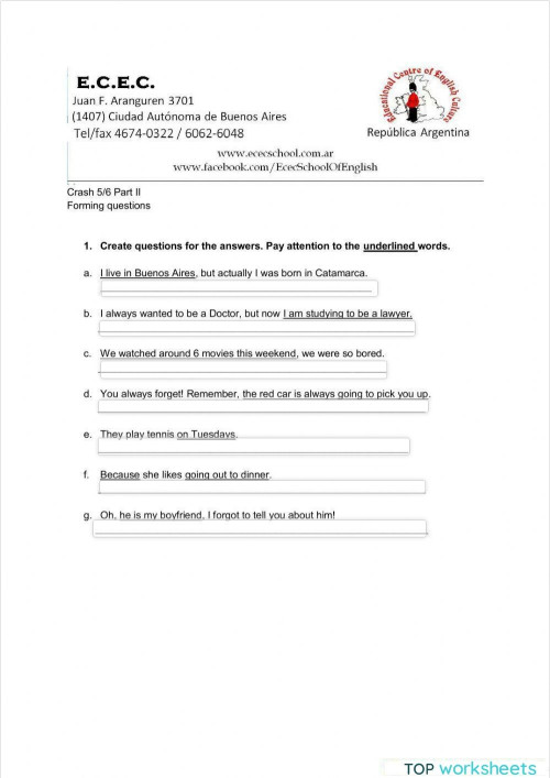 Forming questions. Interactive worksheet | TopWorksheets
