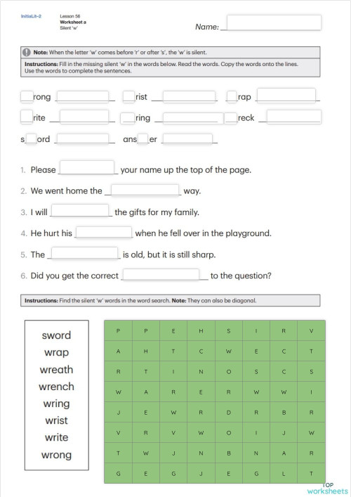 Lesson 56 Silent w. Interactive worksheet | TopWorksheets