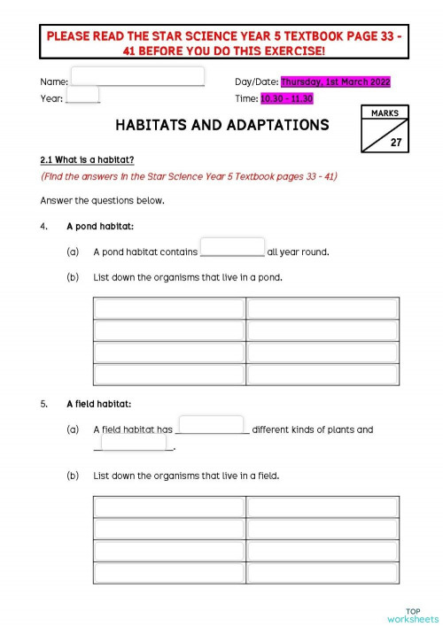 Habitats and Adaptations 2. Interactive worksheet | TopWorksheets