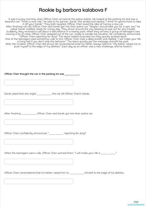 Rookie by barbora kalabova F. Interactive worksheet | TopWorksheets