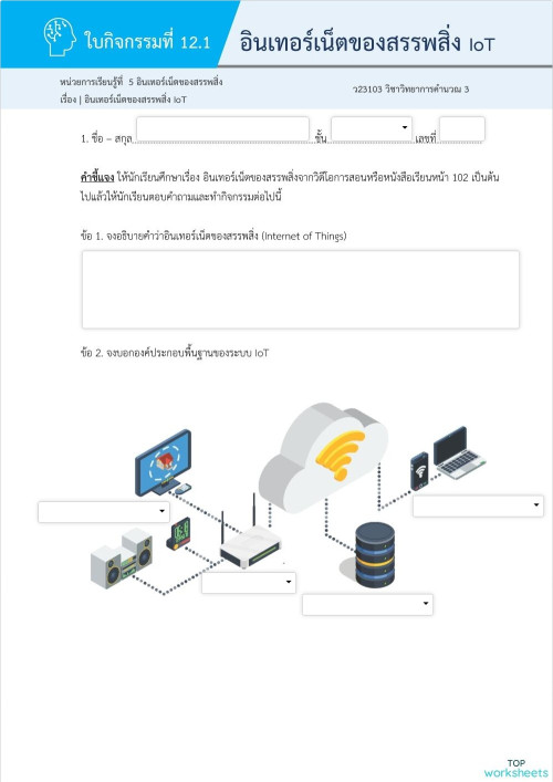 กิจกรรมที่ 12 อินเทอร์เน็ตของสรรพสิ่ง ไอโอที (IoT) ใบงานเชิงโต้ตอบ | TopWorksheets