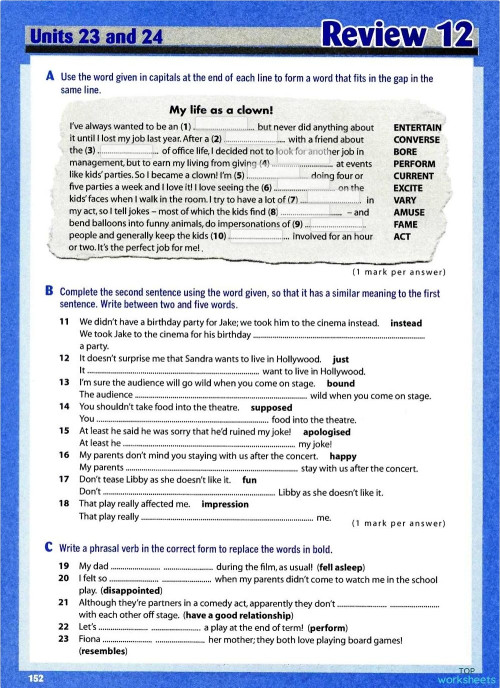 Destination B2 - Review Unit 23-24. Bài tập tương tác | TopWorksheets