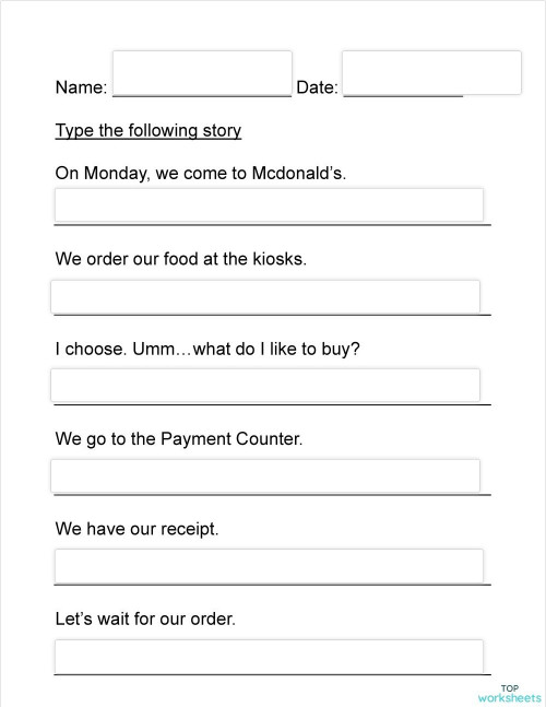 Type a story - Outing to Mcdonalds. Interactive worksheet | TopWorksheets