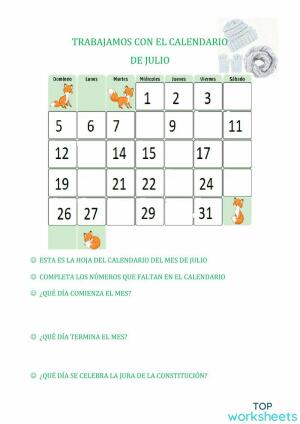 Trabajando con el calendario. Ficha interactiva | TopWorksheets