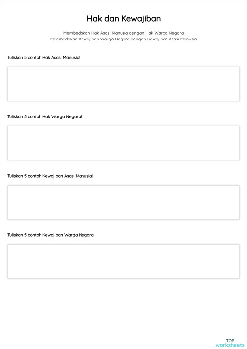 Hak dan Kewajiban. Lembar kerja interaktif | TopWorksheets