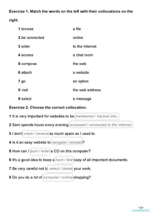 Collocations - Topic Computer. Interactive worksheet | TopWorksheets