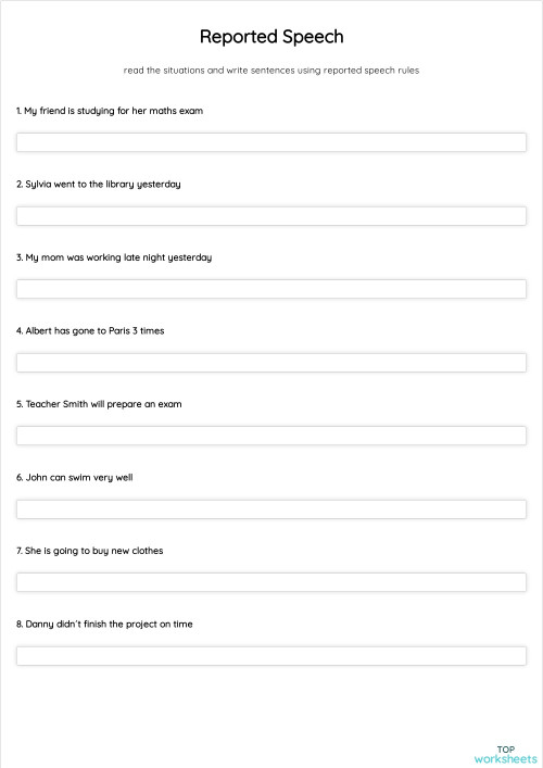 Reported Speech. Interactive worksheet | TopWorksheets