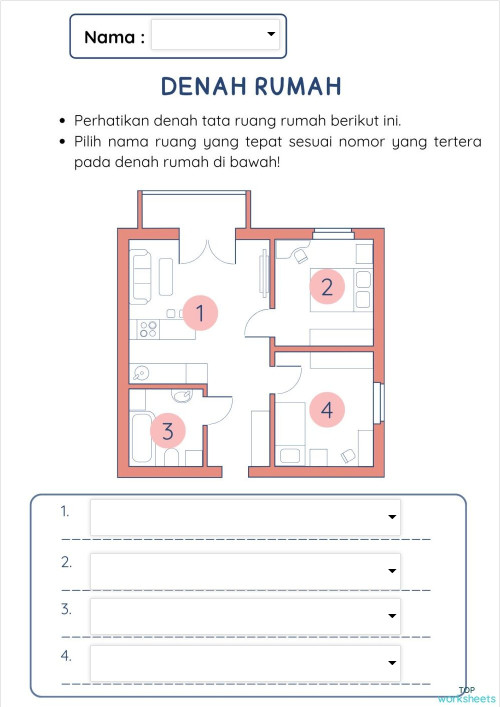 Denah Rumah. Lembar kerja interaktif | TopWorksheets