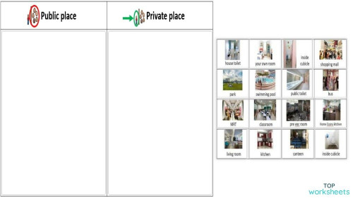 T2W1 Public vs private places. Interactive worksheet | TopWorksheets