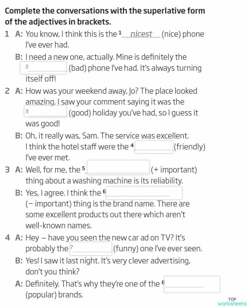 Superlative adjectives. Interactive worksheet | TopWorksheets