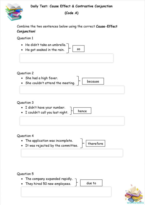 Daily Test: Cause Effect & Contrastive Conjunction (A). Interactive ...