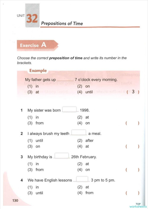 Preposition of time (topical). Interactive worksheet | TopWorksheets