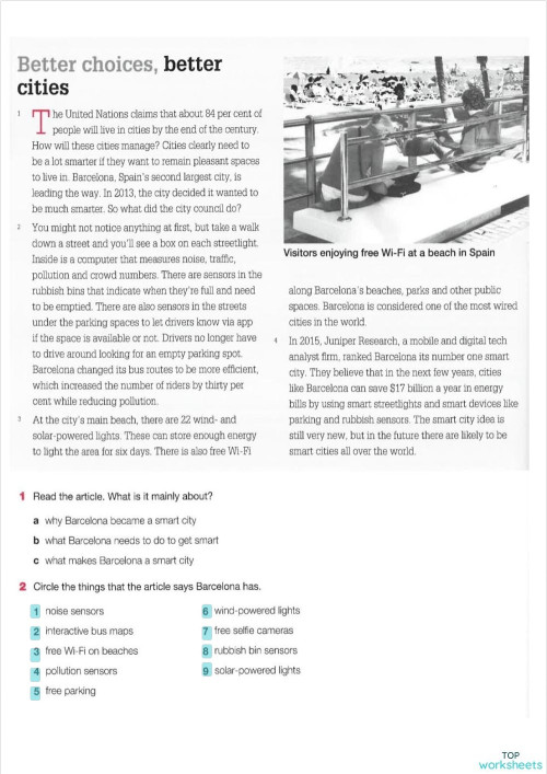 rEADING ACT: BETTER CITIES. Interactive worksheet | TopWorksheets