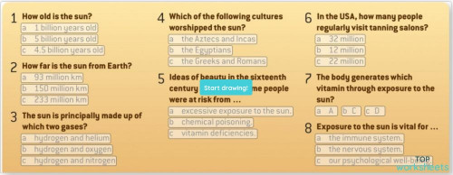 what do you know about the sun quiz. Interactive worksheet | TopWorksheets