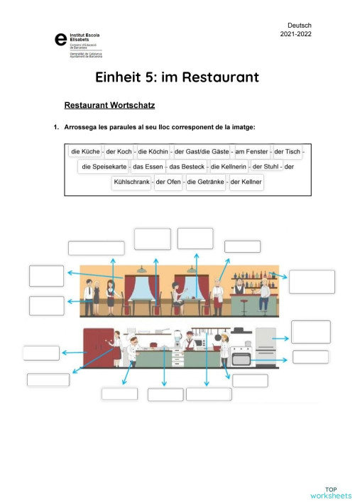 Einheit 5: Im Restaurant. Interaktives Arbeitsblatt | TopWorksheets