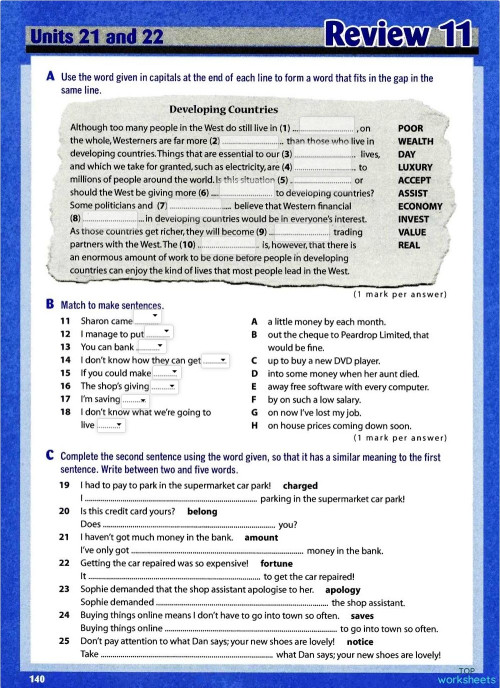Destination B2 - Review Unit 21-22. Bài tập tương tác | TopWorksheets