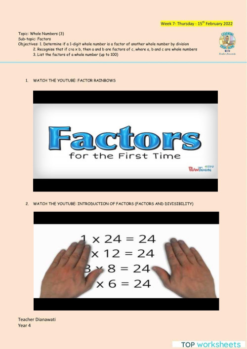 FACTORS. Interactive worksheet | TopWorksheets