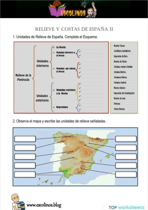 Relieve y costas de España II. Ficha interactiva | TopWorksheets