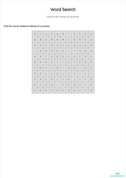 Word Search. Interactive worksheet | TopWorksheets