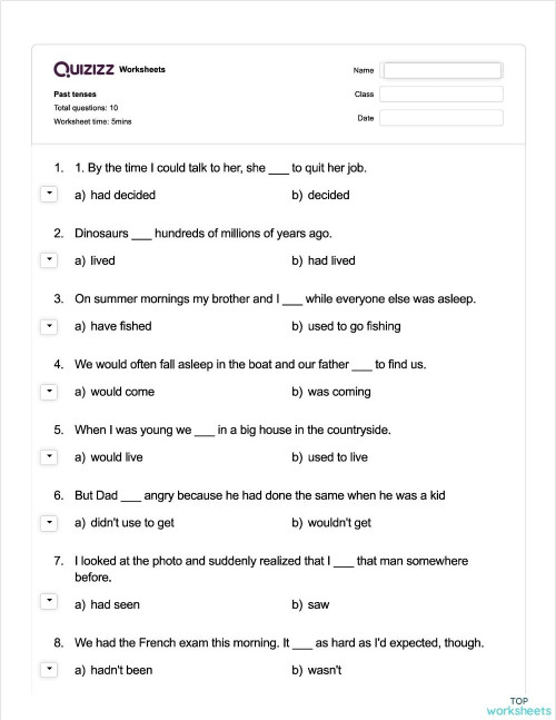 ADVANCED ENGLISH - PAST TENSES. Interactive worksheet | TopWorksheets